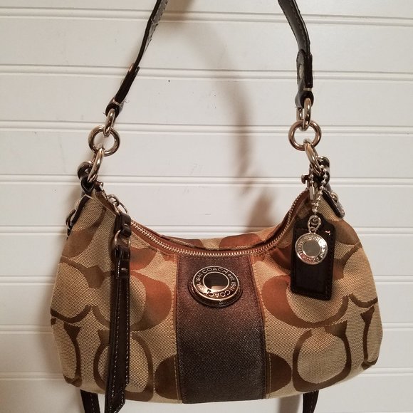 Coach | Bags | Coach F9218 Signature Brown Striped Demi Patent | Poshmark